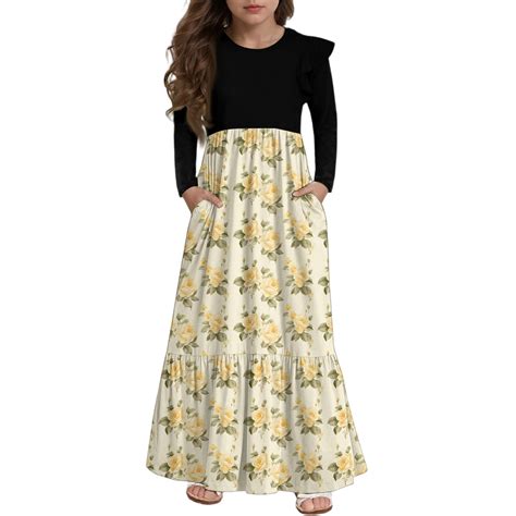 Abcomgle Girls Maxi Dresses Size 14 16 Casual Patchwork Ruffle Long