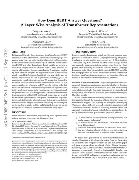 Pdf How Does Bert Answer Questionsa Layer Wise Analysis Of · The