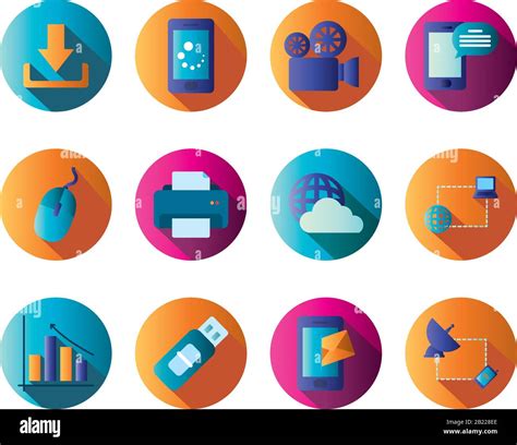 Block Gradient Style Icon Set Design Technology Internet Digital Communication Social Media Web