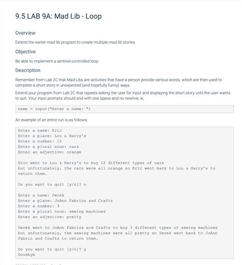 Solved 95 Lab 9a Mad Lib Loop Overview Extend The