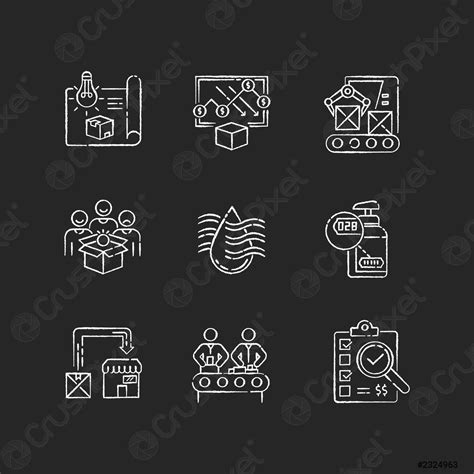 Manufacturing Process Chalk White Icons Set On Black Background Stock Vector 2324963 Crushpixel