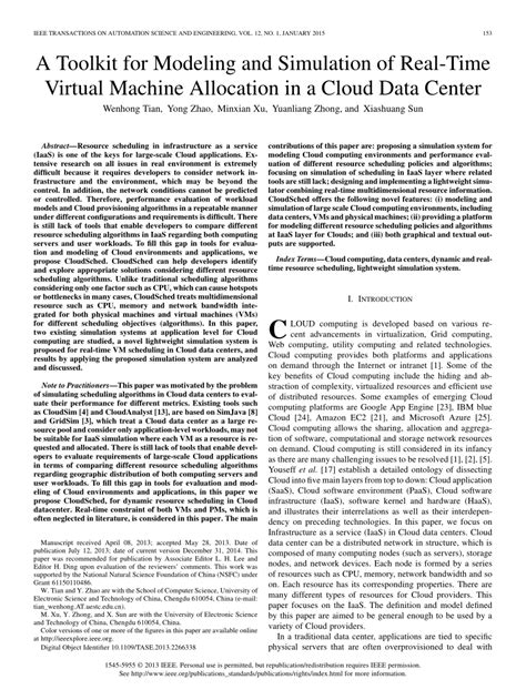 Pdf A Toolkit For Modeling And Simulation Of Real Time Virtual Machine Allocation In A Cloud