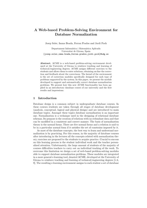 Pdf A Web Based Problem Solving Environment For Database Normalization