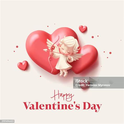 3d 빨간 하트 큐피드가 활을 쏘고 있습니다 발렌타인 데이 축하 결혼식 선물 및 인사말을위한 현대적인 배너 벡터 3차원 형태에 대한 스톡 벡터 아트 및 기타 이미지 Istock