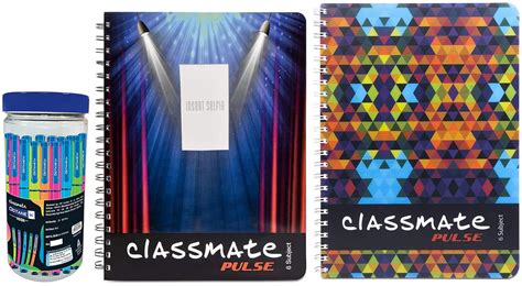 Classmate Soft Cover 6 Subject Spiral Binding Notebook 300 Pages Octane Neon 25 Blue Gel Pens