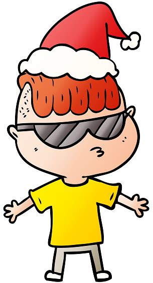 산타 모자를 쓰고 선글라스를 쓴 소년의 손으로 그린 그라데이션 만화 귀여운에 대한 스톡 벡터 아트 및 기타 이미지 귀여운 그라데이션 낙서 드로잉 Istock