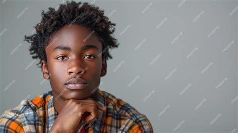 Thoughtful African Teen Guy Thinking Holding Hand On Chin With Blank Space For Text Over