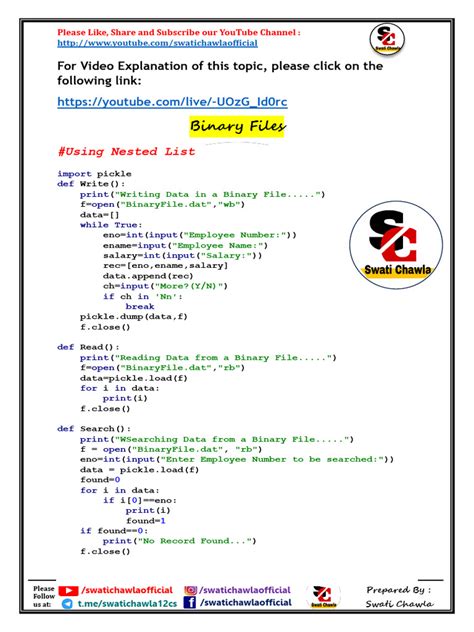 march 19 binary and csv files by swati chawla pdf computing