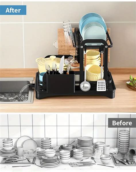 1pc 싱크대 위 주방 카운터용 식기 건조대 이중층 그릇 선반 컵 선반 도마 주방 액세서리가 있는 더 큰 2 Temu