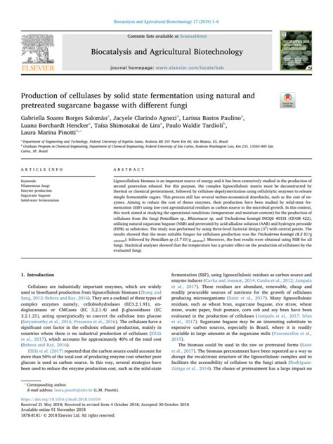 Production Of Cellulases By Solid State Fermentation 2019