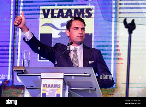 Vlaams Belangs Tom Van Grieken Delivers A Speech At A National Fight