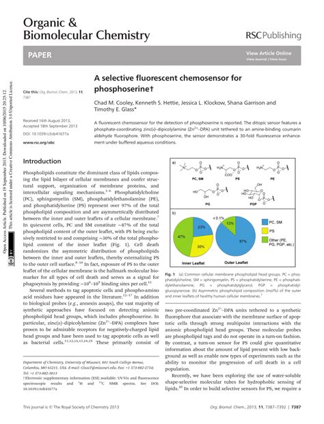 Pdf A Selective Fluorescent Chemosensor For Phosphoserine