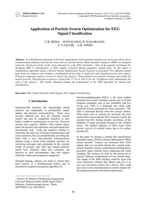 Pdf Application Of Particle Swarm Optimization For Eeg Signal Classification