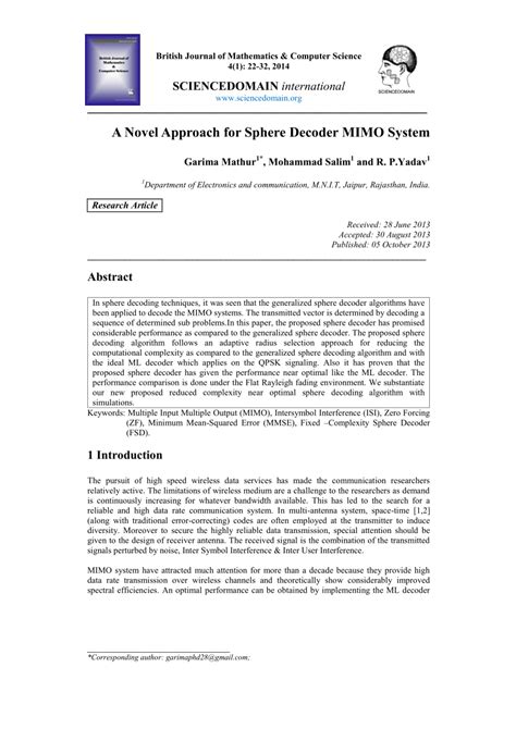 Pdf A Novel Approach For Sphere Decoder Mimo System