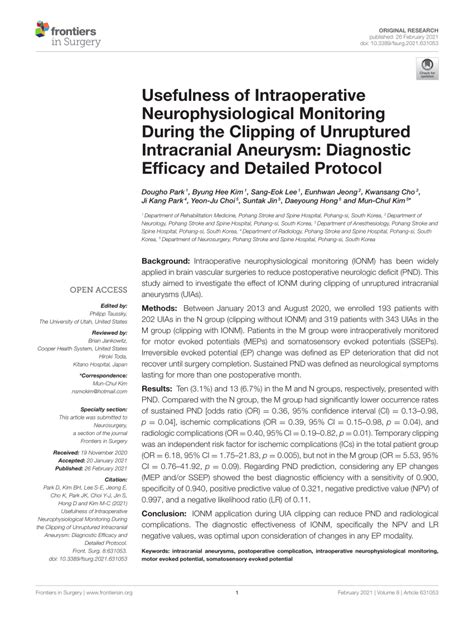 Pdf Usefulness Of Intraoperative Neurophysiological Monitoring During The Clipping Of