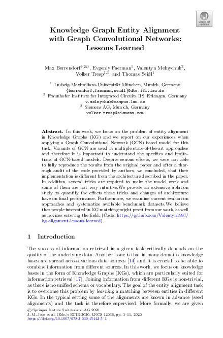 Pdf Knowledge Graph Entity Alignment With Graph Convolutional