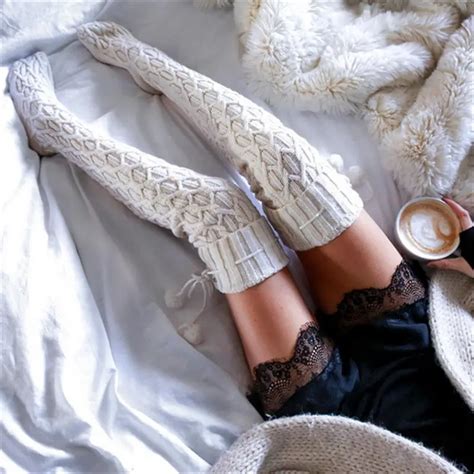 Warm Stockings New Women Winter Stockings Cable Knit Over Knee Long