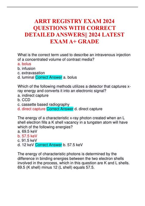 ARRT REGISTRY EXAM QUESTIONS WITH CORRECT DETAILED ANSWERS LATEST EXAM A GRADE