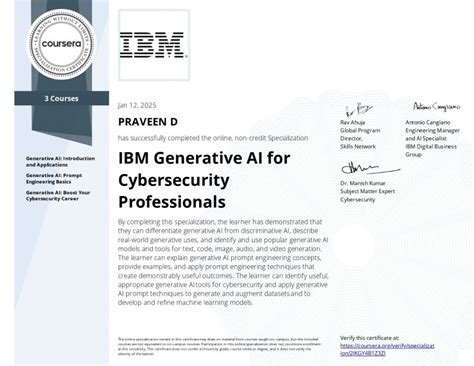 Praveen D On Linkedin Generativeai Cybersecurity Ai Promptengineering Coursera Ibm