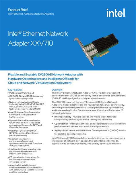 Intel Ethernet Network Adapter Xxv710 Da2 Pdf Computer Network Network Interface Controller
