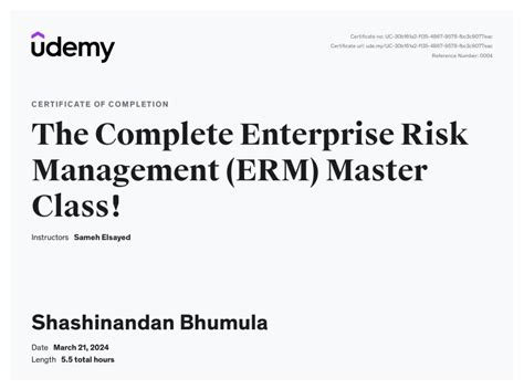 learned a lot about enterprise risk management erm from udemy