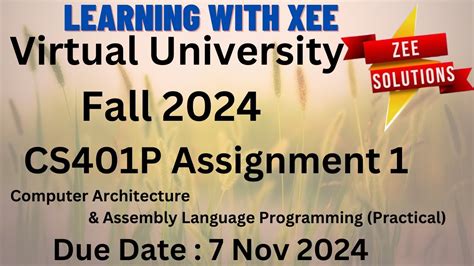Cs401p Computer Architecture And Assembly Language Programming Practical Assignment 1 Fall 2024