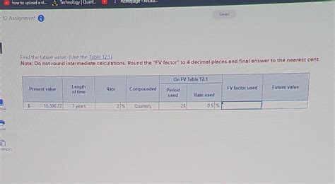Solved Find The Future Value Use The Table 12 1 Note Do