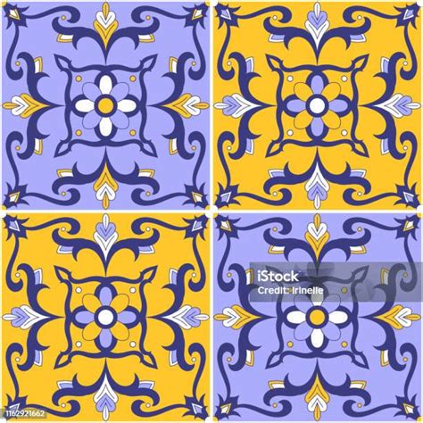 꽃 모티브와 원활한 스페인어 타일 패턴 벡터입니다 포르투갈어 Azulejo 멕시코 탈라베라 모로코 이탈리아 마졸리카 또는 아랍어 디자인 식탁보 배경 또는 세라믹 복고풍 타일