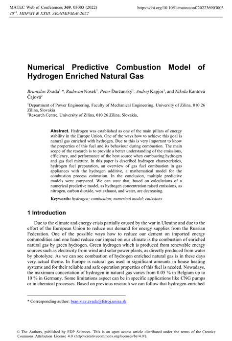 Pdf Numerical Predictive Combustion Model Of Hydrogen Enriched Natural Gas