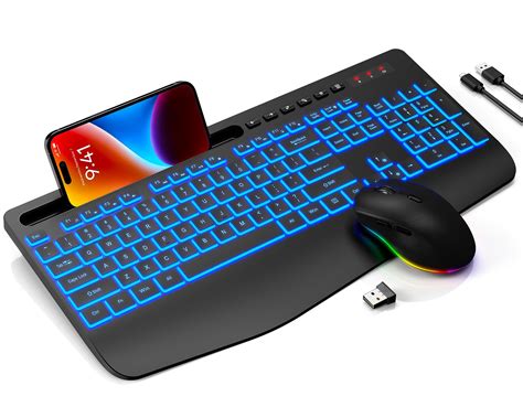 Wireless Keyboard And Mouse Combo 7color Backlit Wrist Rest Rechargeable Silent Light Up