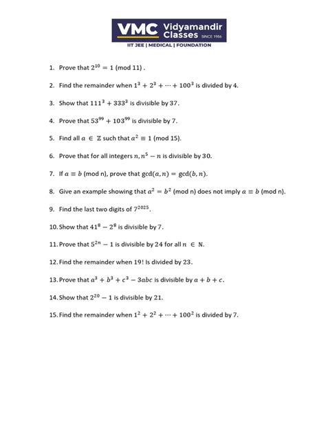 Modular Arithmetic And Divisibility 1 Pdf