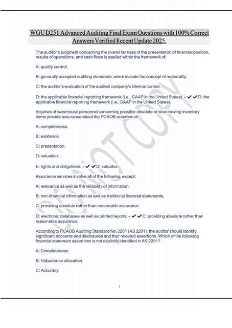WGU D Advanced Auditing Final Exam Questions With Correct Answers Verified Recent Update