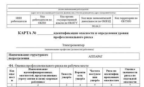Карта оценки профессиональных рисков бетонщика