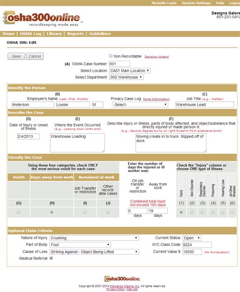 Osha300online Sample Screenshots For OSHA 300 Log Management