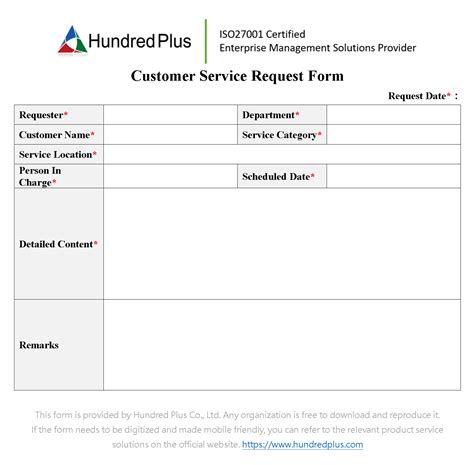 Example Form Customer Service Request Form 101EIP Net