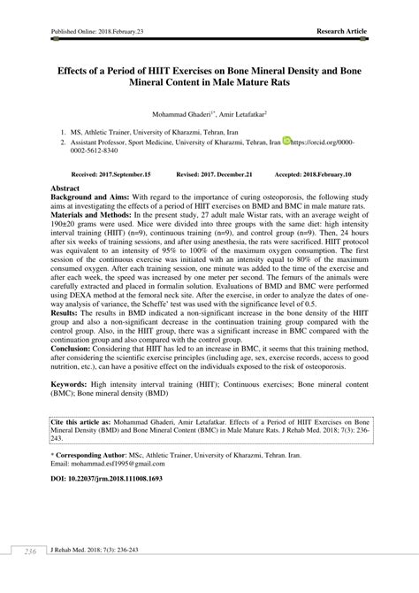 Pdf The Effects Of A Period Of Hiit Exercises On Bone Mineral Density