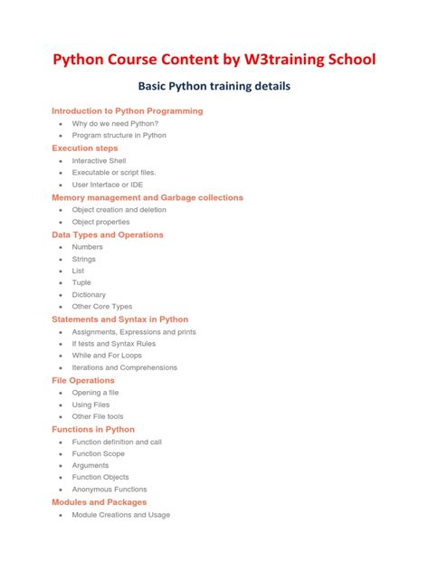 Python Course Content By W3training School Pdf Python Programming