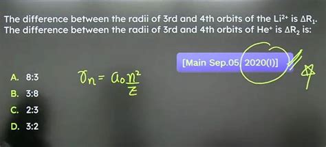The difference between the radii of 3rd and 4 th orbits of the Li2 is ΔR
