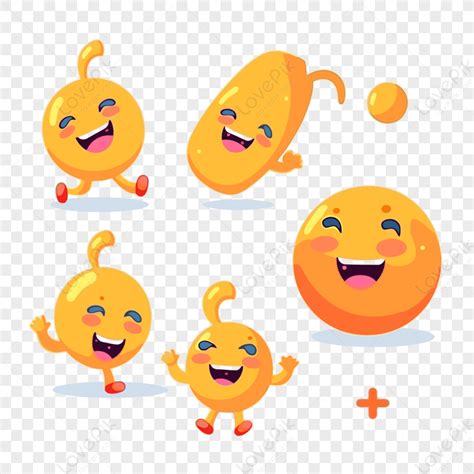 기쁨 클립 아트 만화 오렌지 캐릭터 세트 웃는 얼굴로 포즈 벡터웃다이모티콘 Png 일러스트 무료 다운로드 Lovepik
