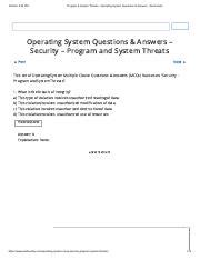 Program System Threats Operating System Questions Answers