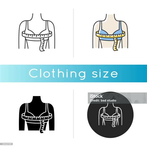 흉상 둘레 아이콘 리니어 블랙 및 Rgb 색상 스타일 여성 상체 측정 조정 매개 변수 맞춤형 의류용 버스트 폭 사양 격리된 벡터 그림 0명에 대한 스톡 벡터 아트 및 기타
