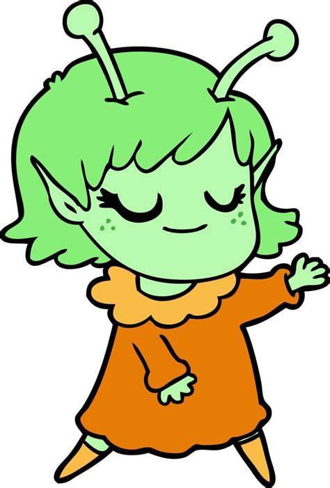 Smiling Alien Girl Cartoon 12549482 Vector Art At Vecteezy