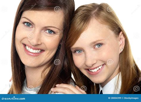 Closeup Of Mom And Daughter Flashing A Smile Stock Image Image Of