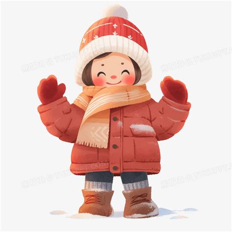 手绘冬季女孩身穿厚衣服免抠元素png图片素材下载 衣服png 熊猫办公
