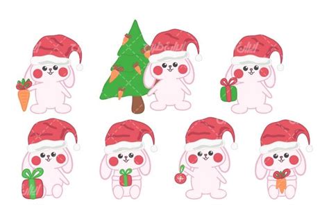 وکتور برداری خرگوش کارتونی به همراه فریم گل و درخت کریسمس ایران طرح