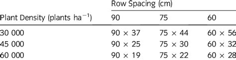 Maize Row Spacing Treatment Combinations In Experiment 1 Download