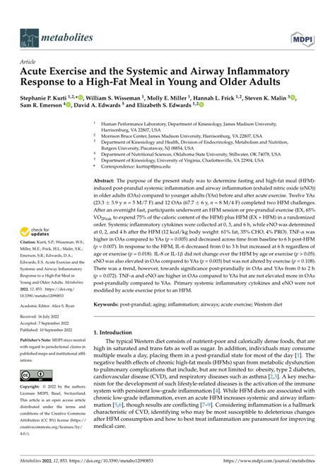 Pdf Acute Exercise And The Systemic And Airway Inflammatory Response To A High Fat Meal In