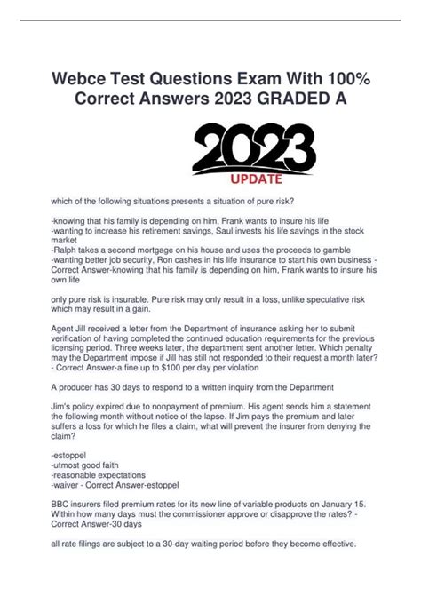 Webce Test Questions Exam With 100 Correct Answers 2023 Graded A Webce Stuvia Us