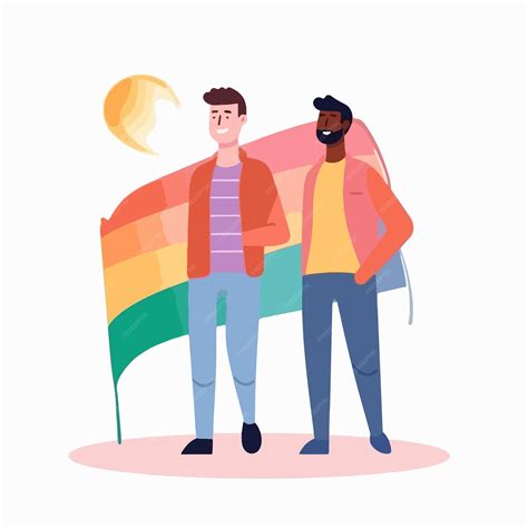 Premium Vector A Portrait Of Gay Couple With A Rainbow Flag The