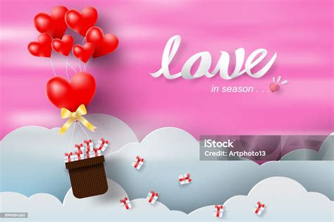 종이 예술과 공예의 발렌타인 데이 벡터 사랑 선물 빨간 풍선 마음과 파란 하늘 배경 개념에 대한 스톡 벡터 아트 및 기타 이미지 개념 공예 공휴일 Istock